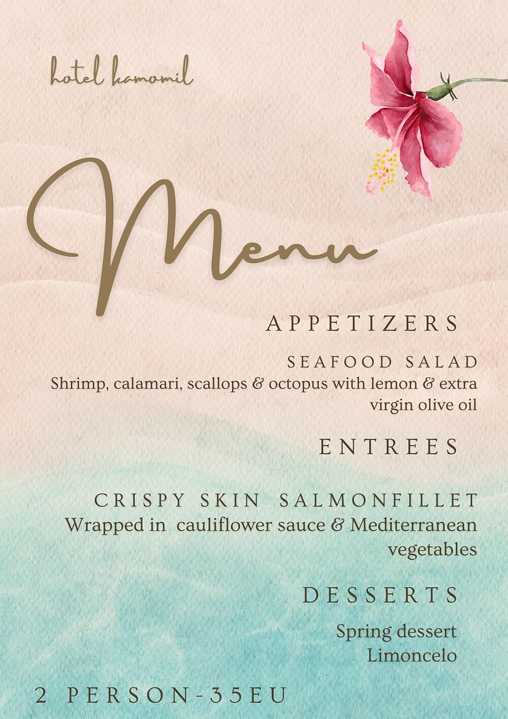 Menu – Hotel Kamomil – Durrës, Albania | Official Website